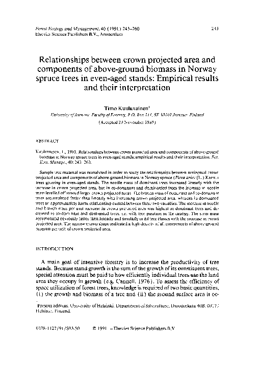 (PDF) Relationships between crown projected area and components of ...