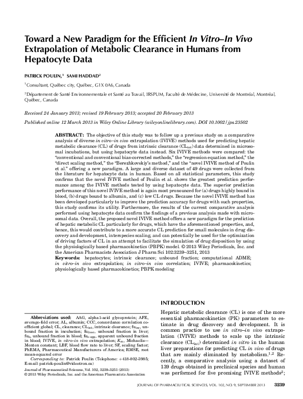 (PDF) Toward a new paradigm for the efficient in vitro - in vivo ...