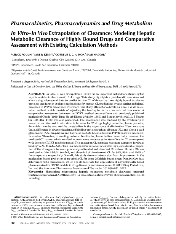 (PDF) In vitro-in vivo extrapolation of clearance: Modeling hepatic ...