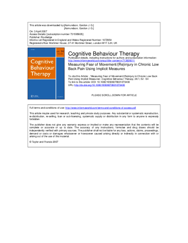 (PDF) Measuring fear of movement/(re)injury in low back pain patients ...