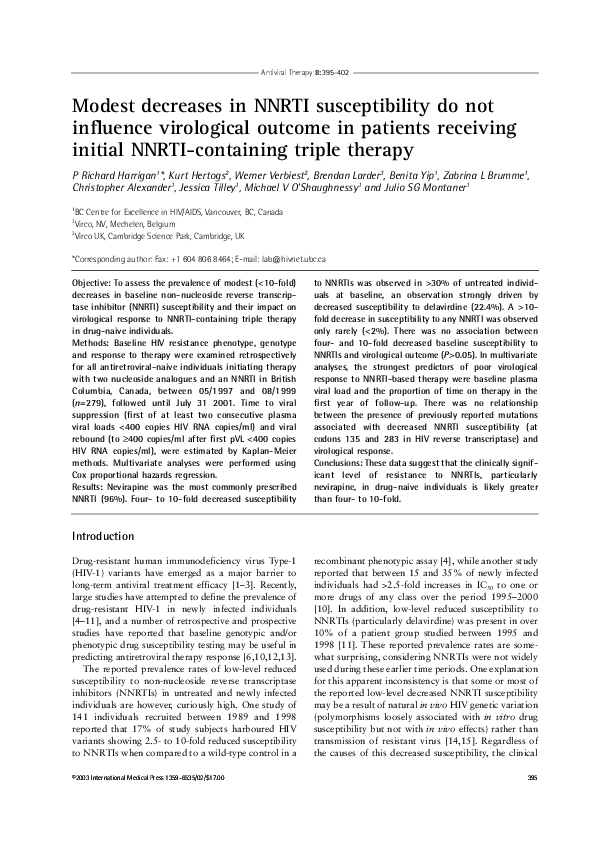 (PDF) Modest decreases in NNRTI susceptibility do not influence ...