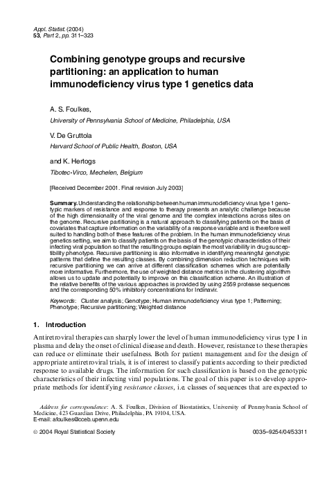 (PDF) Combining genotype groups and recursive partitioning: an application to human ...