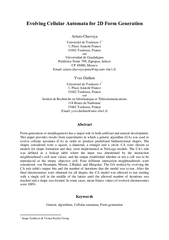 (PDF) Evolving Cellular Automata for 2D Form Generation