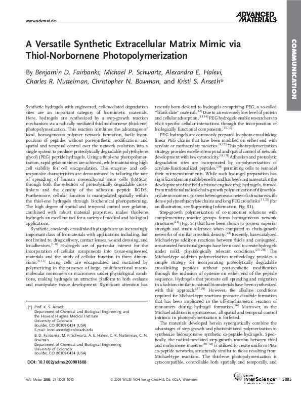 (PDF) A Versatile Synthetic Extracellular Matrix Mimic via Thiol ...