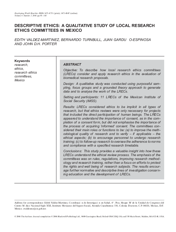 (PDF) Descriptive Ethics: A Qualitative Study of Local Research Ethics ...