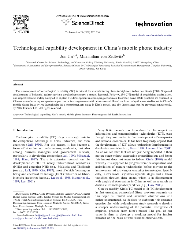 Pdf Technological Capability Development In China S Mobile Phone Industry