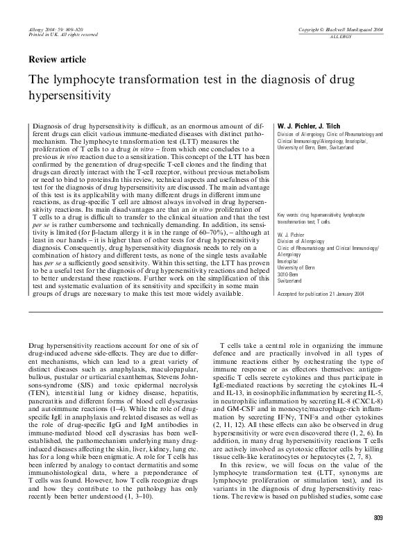 (PDF) The lymphocyte transformation test in the diagnosis of drug ...