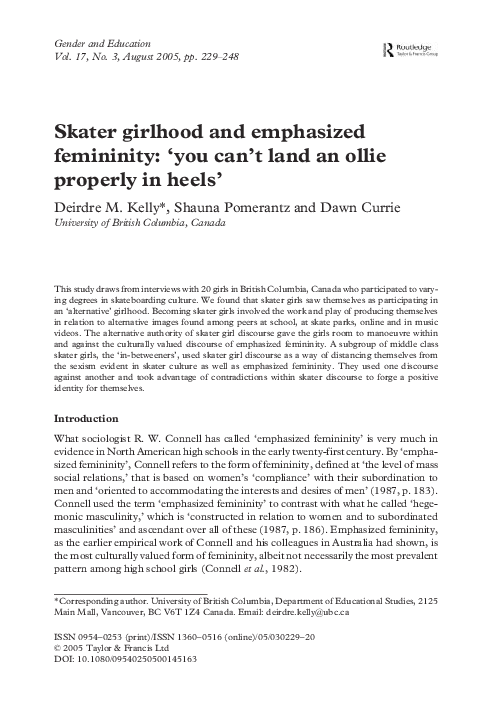 (PDF) Skater girlhood and emphasized femininity: 'you can't land an ...