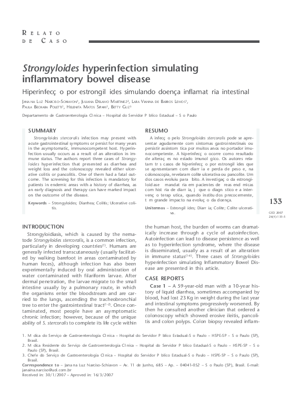 (PDF) Strongyloides hyperinfection simulating inflammatory bowel ...