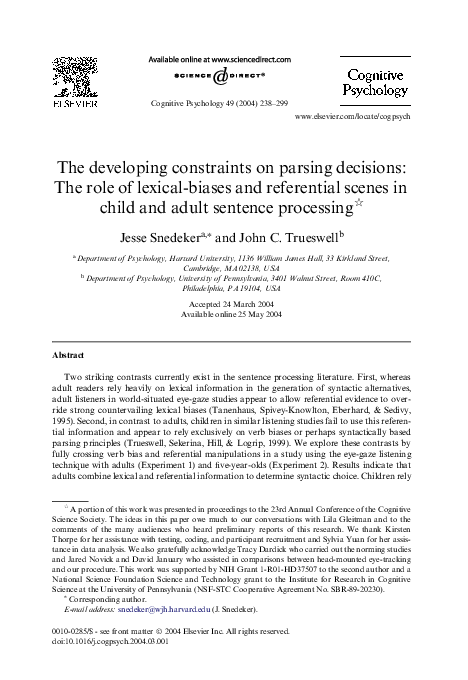 (PDF) The developing constraints on parsing decisions: the role of lexical-biases and ...