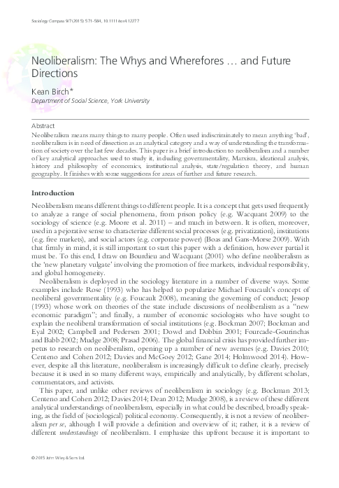 (PDF) Neoliberalism: The whys and wherefores ... and future directions