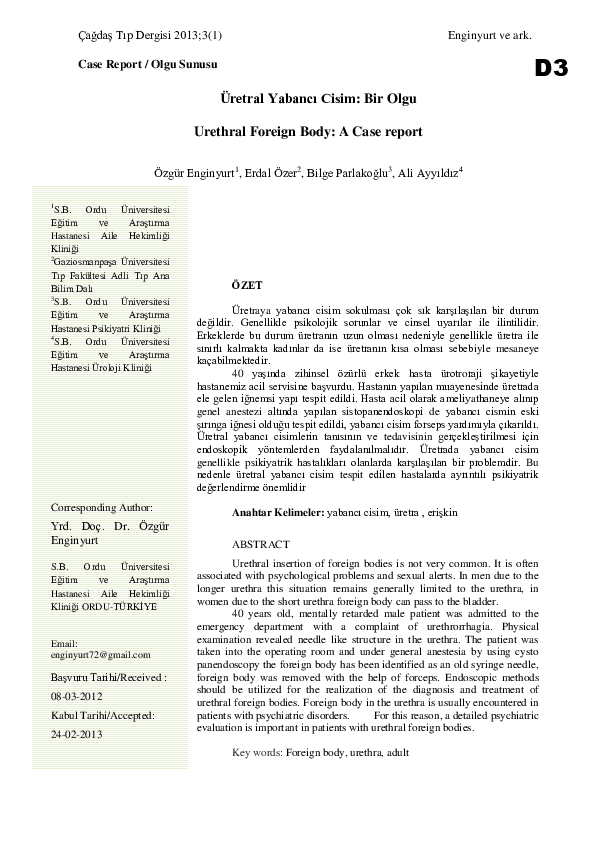 (PDF) Urethral Foreign Body: A Case report