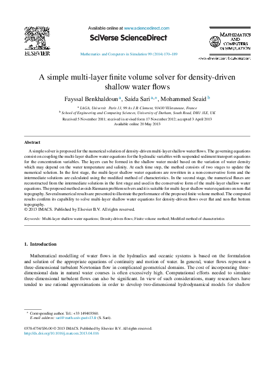 Pdf A Simple Multi Layer Finite Volume Solver For Density Driven
