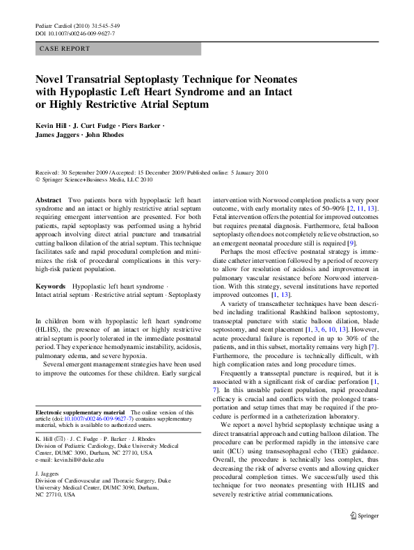 (PDF) Commentary: Hypoplastic left heart syndrome with intact atrial ...