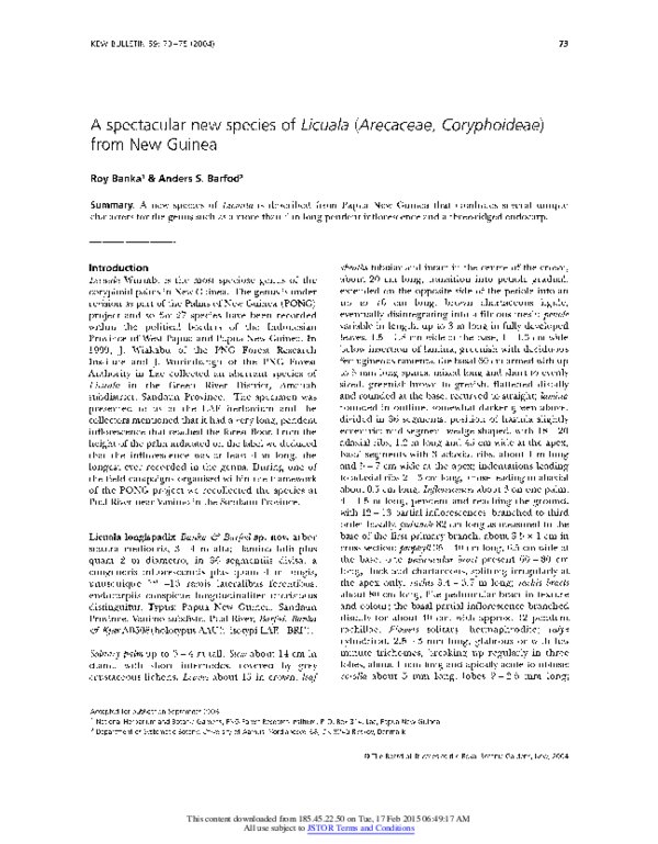 (PDF) A Spectacular New Species of Licuala (Arecaceae, Coryphoideae ...