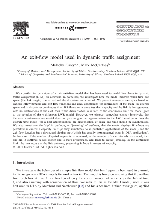 (PDF) An exit-flow model used in dynamic traffic assignment
