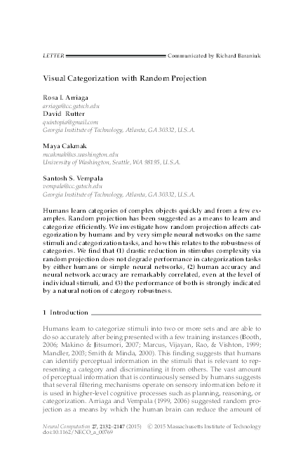 (PDF) Visual Categorization with Random Projection