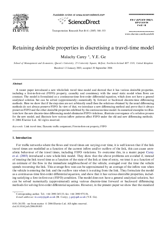 (PDF) Retaining desirable properties in discretising a travel-time model