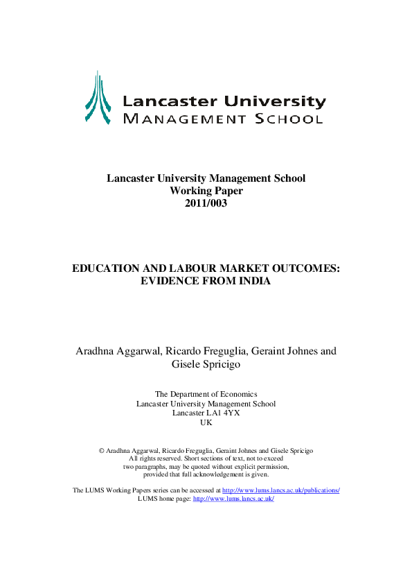 (PDF) Education and Labour Market Outcomes: Evidence from India | Geraint Johnes - Academia.edu