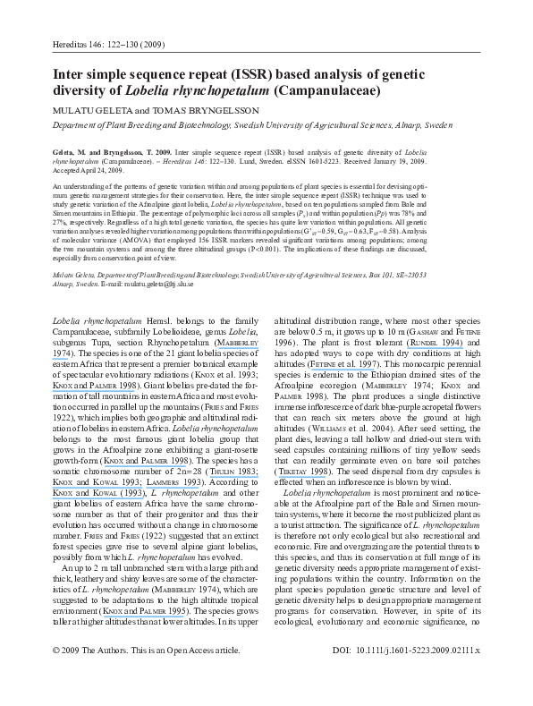 (PDF) Inter simple sequence repeat (ISSR) based analysis of genetic ...