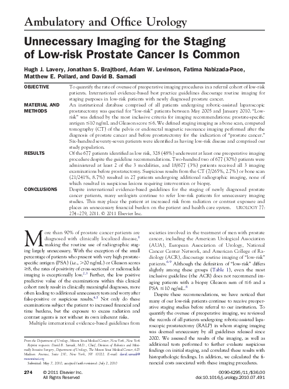 (PDF) Unnecessary Imaging for the Staging of Low-risk Prostate Cancer ...