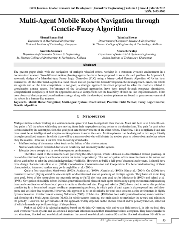 Pdf Multi Agent Mobile Robot Navigation Through Genetic Fuzzy Algorithm