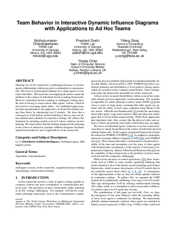 (PDF) Team Behavior in Interactive Dynamic Influence Diagrams with Applications to Ad Hoc Teams