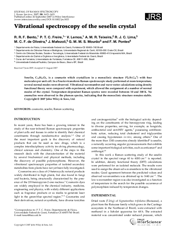 (PDF) Vibrational spectroscopy of the seselin crystal