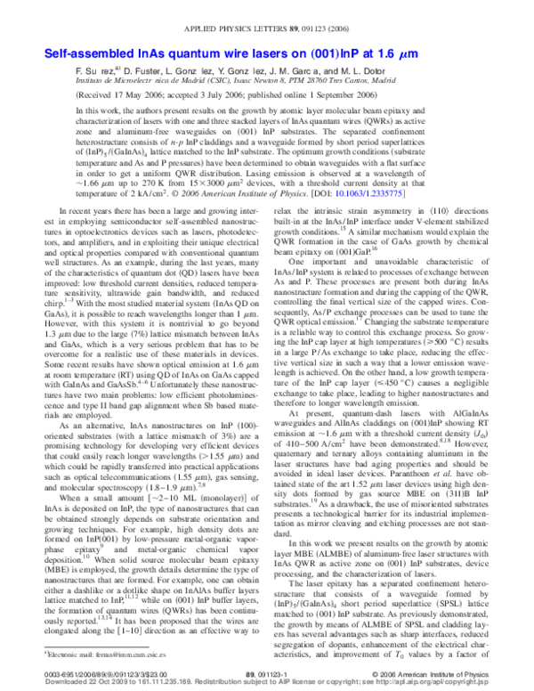 (PDF) Localization effects on recombination dynamics in InAs/InP self ...