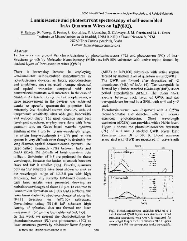 (PDF) Luminescence and photocurrent spectroscopy of self-assembled InAs quantum wires on InP[001]