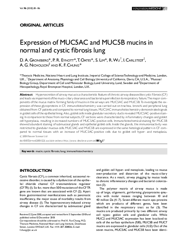 (PDF) Expression of MUC5AC and MUC5B mucins in normal and cystic ...