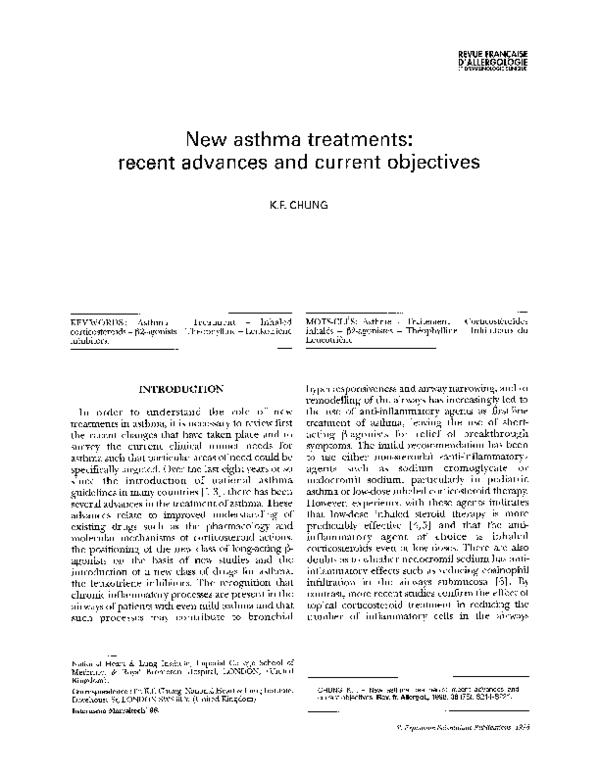 (PDF) New asthma treatments: recent advances and current objectives