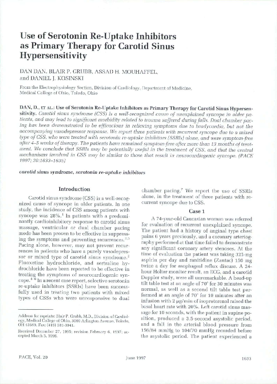 (PDF) Use of Serotonin Re-Uptake Inhibitors as Primary Therapy for ...