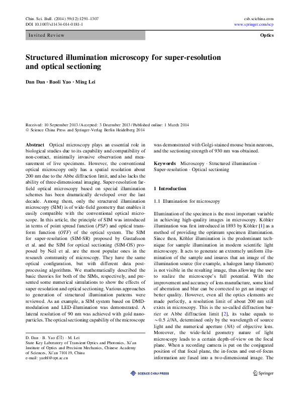 Pdf Structured Illumination Microscopy For Super Resolution And Optical Sectioning