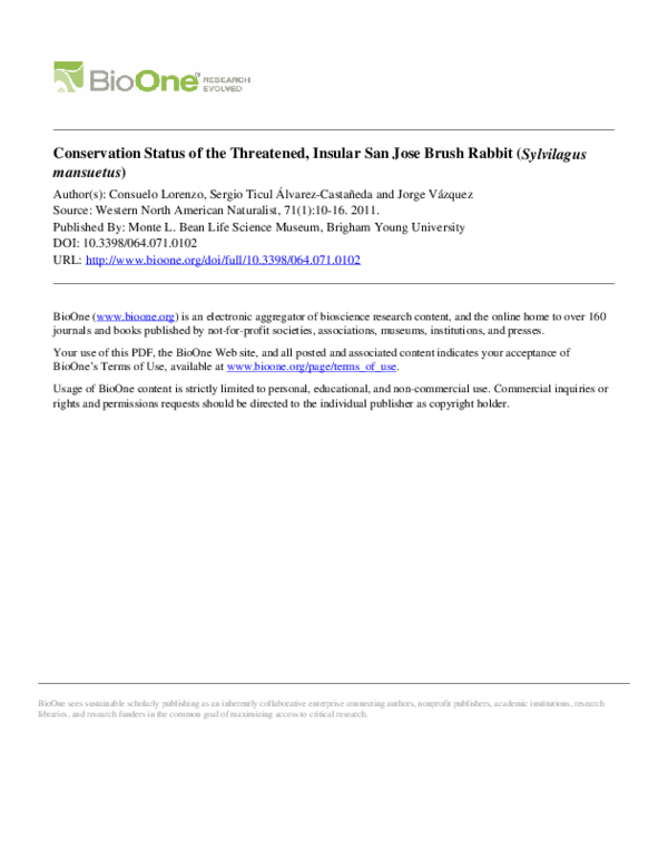 (PDF) Chromosomal study of the insular San Jose brush rabbit ...