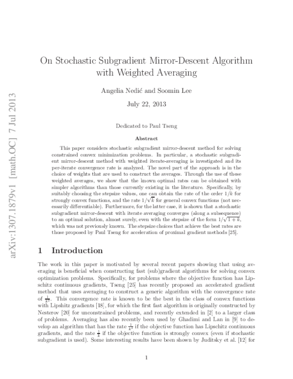 Pdf On Stochastic Subgradient Mirror Descent Algorithm With Weighted Averaging