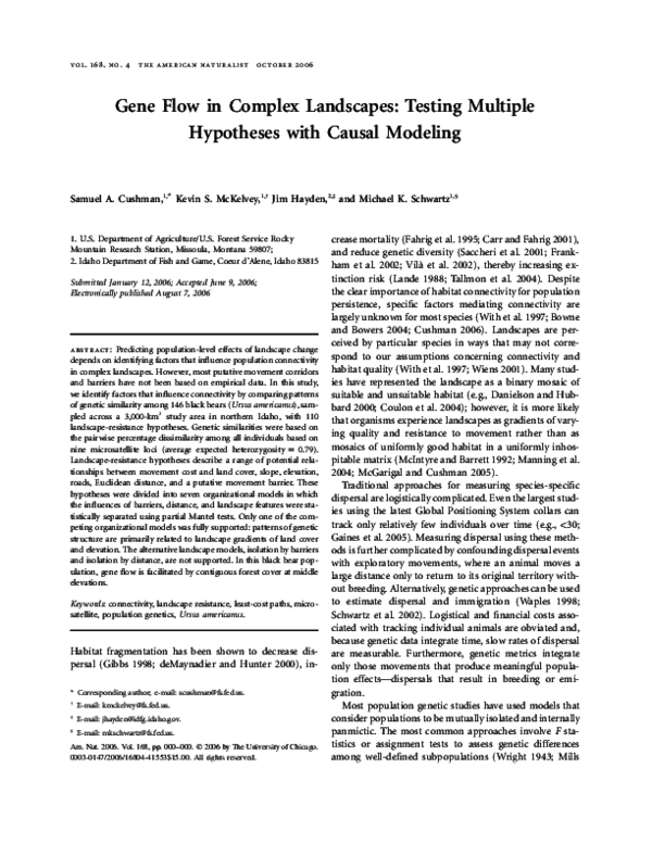 (PDF) Gene Flow in Complex Landscapes: Testing Multiple Hypotheses with ...