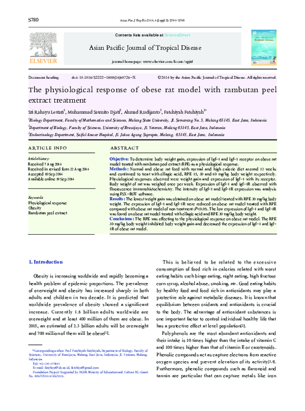 (PDF) The physiological response of obese rat model with rambutan peel ...