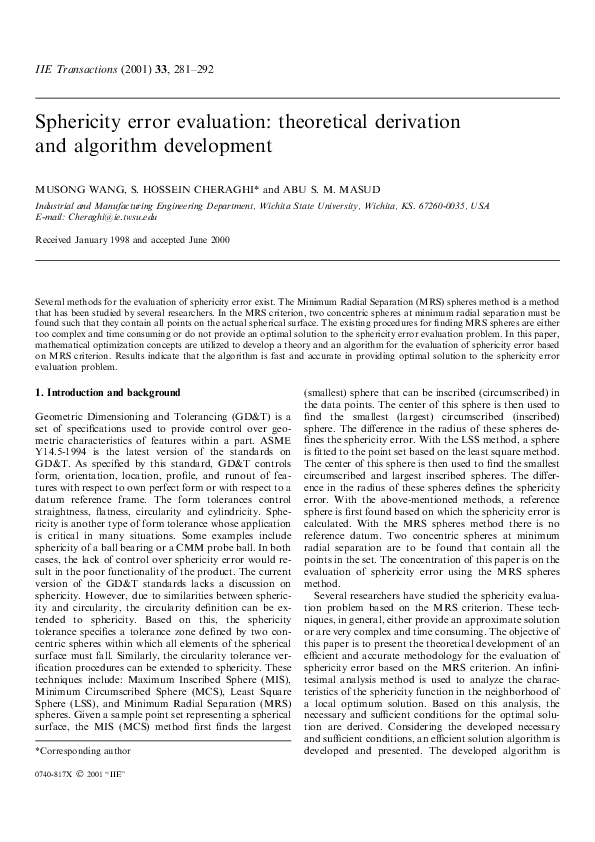 Pdf Sphericity Error Evaluation Theoretical Derivation And Algorithm Development