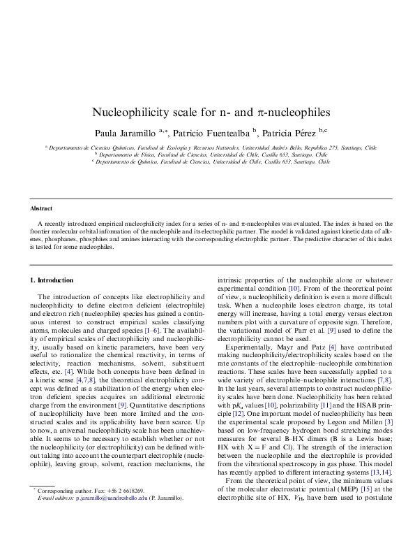 (PDF) Nucleophilicity scale for n- and π-nucleophiles