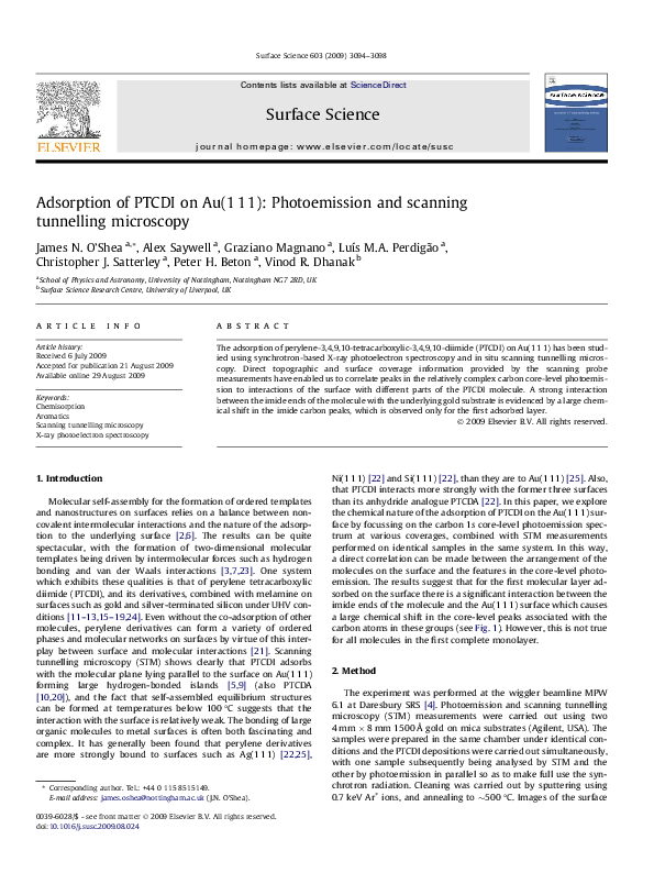 (PDF) Adsorption of PTCDI on Au(111): Photoemission and scanning ...