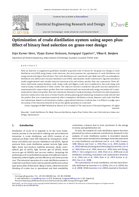 Pdf Optimization Of Crude Distillation System Using Aspen Plus