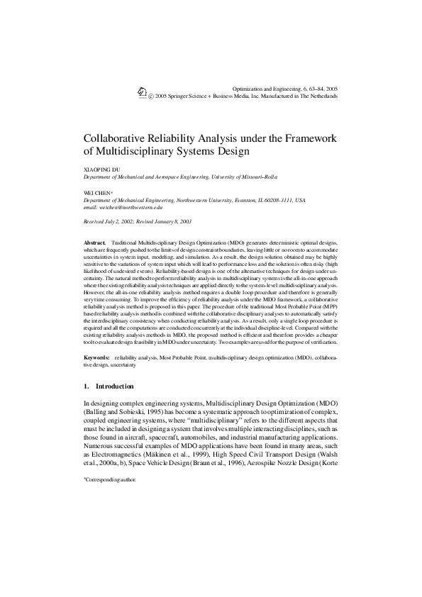 (PDF) Collaborative reliability analysis under the framework of multidisciplinary systems design