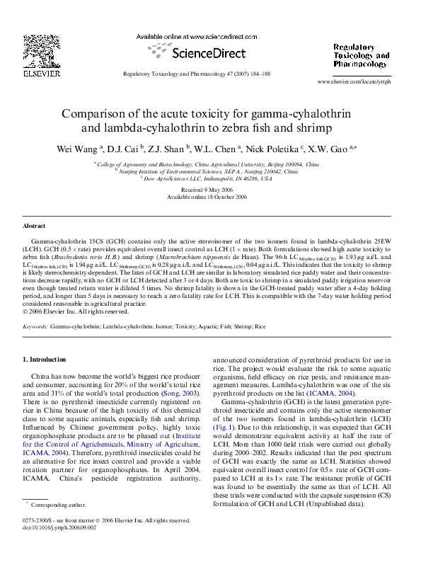 (PDF) Comparison of the acute toxicity for gamma-cyhalothrin and lambda ...