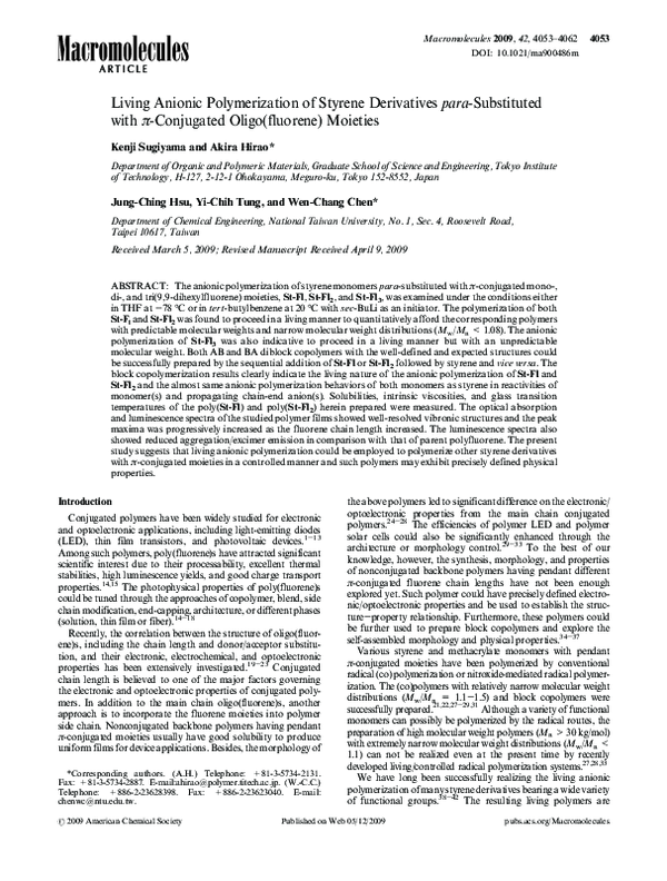 (PDF) Living Anionic Polymerization of Styrene Derivatives para ...