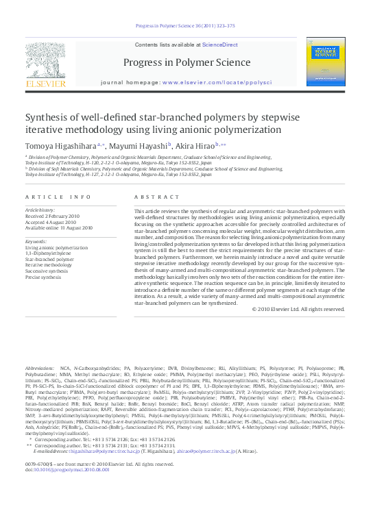 (PDF) Synthesis of well-defined star-branched polymers by stepwise ...