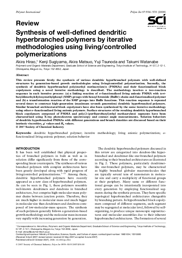 (PDF) Synthesis of well-defined dendritic hyperbranched polymers by iterative methodologies ...