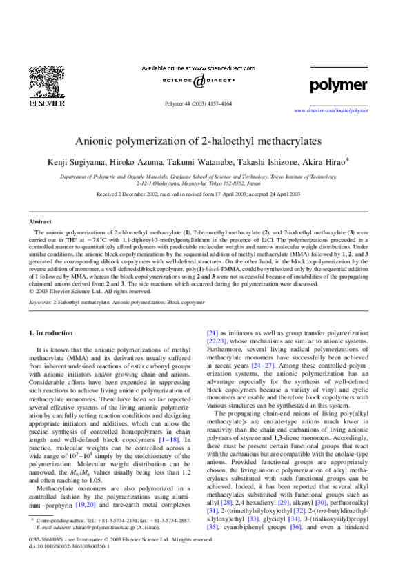 (PDF) Anionic polymerization of 2-haloethyl methacrylates