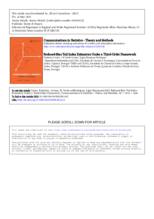Pdf Reduced Bias Tail Index Estimators Under A Third Order Framework