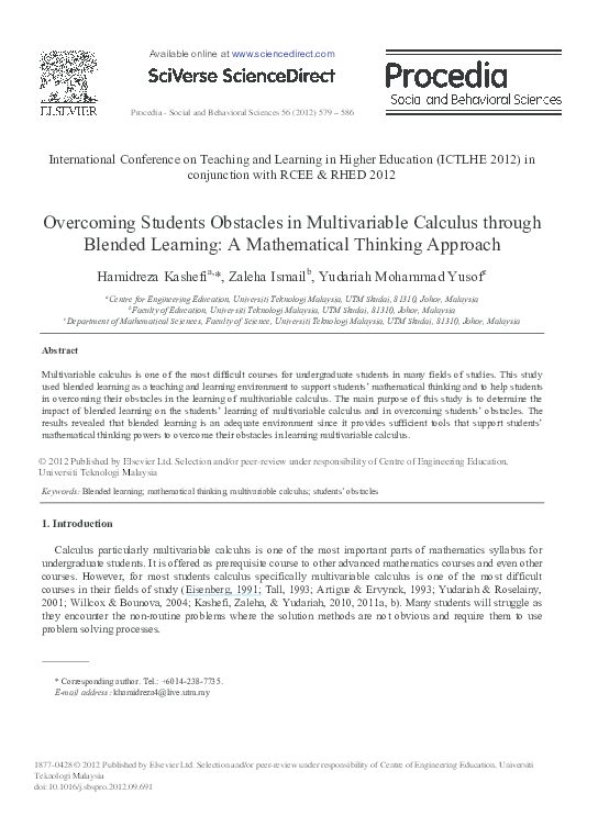 (PDF) Overcoming Students Obstacles in Multivariable Calculus through ...